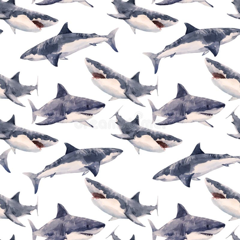 Watercolor Shark Vector Pattern Stock Vector - Illustration of ...