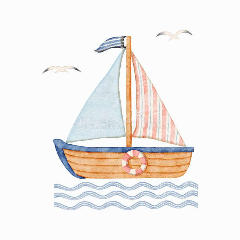 Watercolor Ship with Children S Adventure Watercolor Style Vector Stock ...