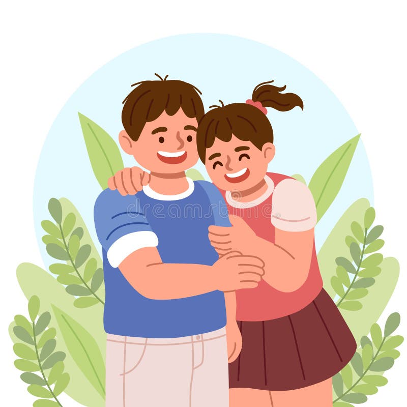 Watercolor Siblings Illustration, Boy and Girl Hugging Vector ...