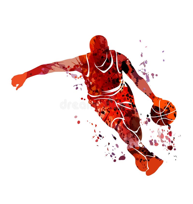 Watercolor Silhouette Basketball Player Stock Vector - Illustration of ...