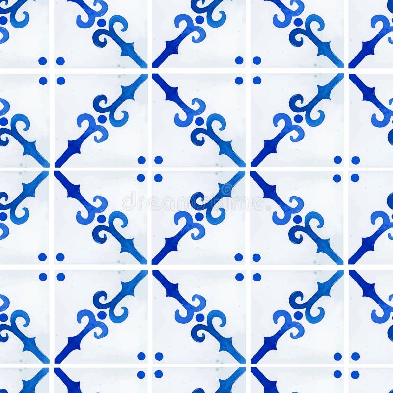 Watercolor Simple Mediterranean Tiles Seamless Pattern Stock Vector ...
