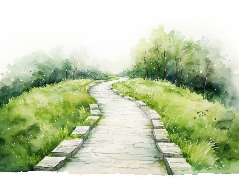 Watercolor Sketch of a Path in the Park. Illustration Stock ...