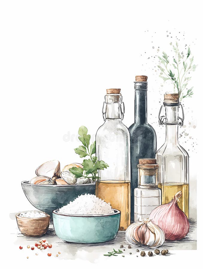Watercolor in Sketch Style, Cooking Poster Stock Illustration ...