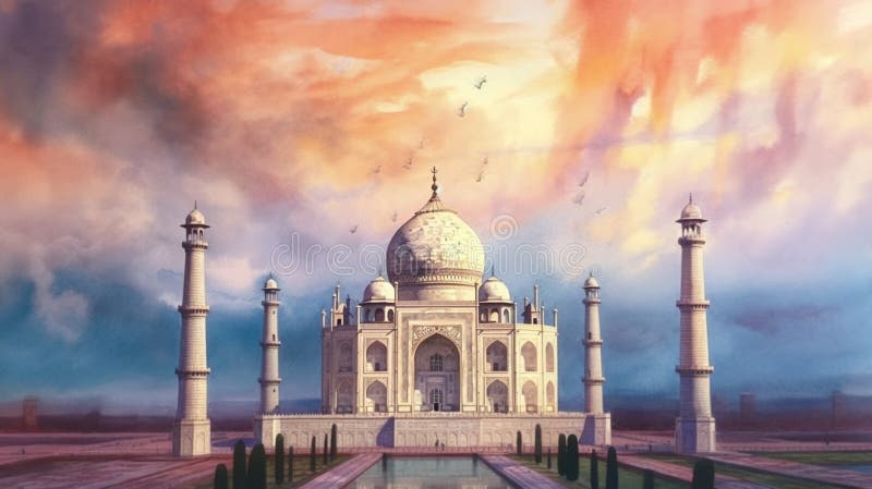 Watercolor Sketch of the Taj Mahal in India - Generative AI Stock ...