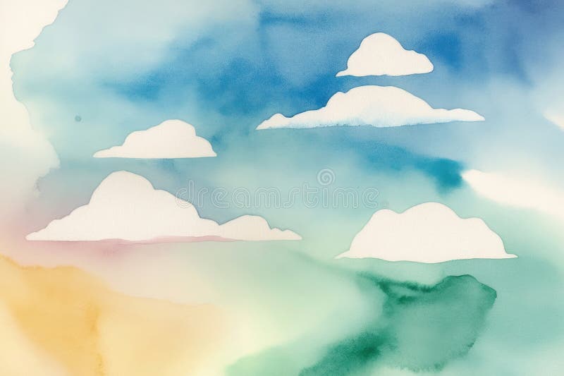 Watercolor Sky Illustration: Soft Clouds and Smooth Color Transitions ...