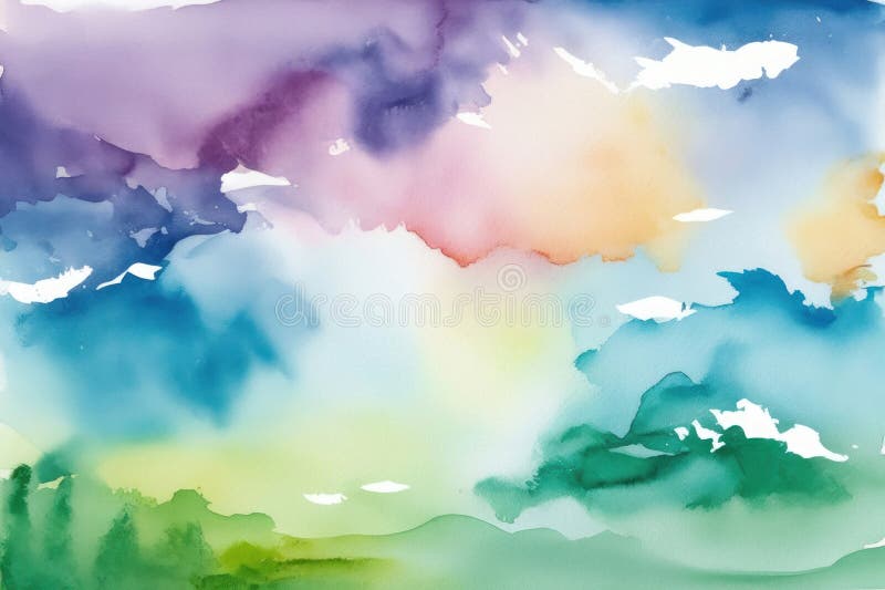 Watercolor Sky Illustration: Soft Clouds and Smooth Color Transitions ...