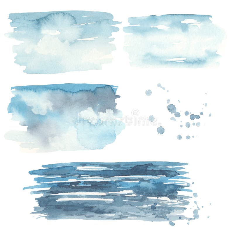Watercolor Sky, River, Splashes, Stains, Ink for Postcards and ...