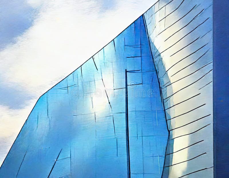 Watercolor of Skyscraper Window on an Angle with Sun Lighting Emitting ...