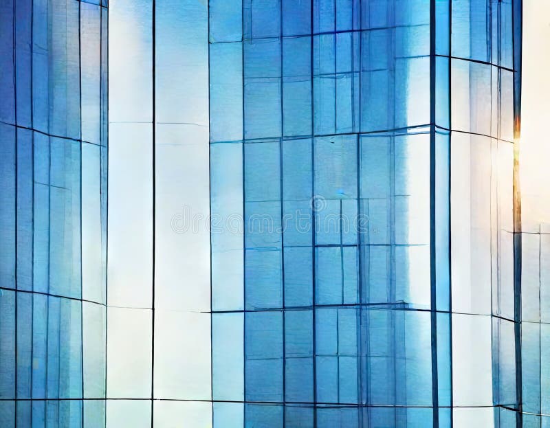 Watercolor of Skyscraper Window on an Angle with Sun Lighting Emitting ...