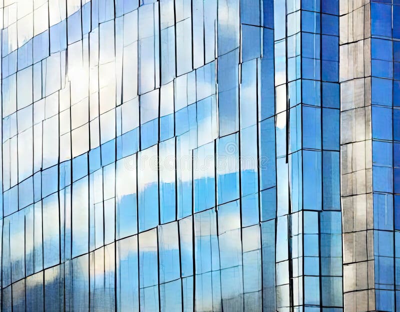 Watercolor of Skyscraper Window on an Angle with Sun Lighting Emitting ...