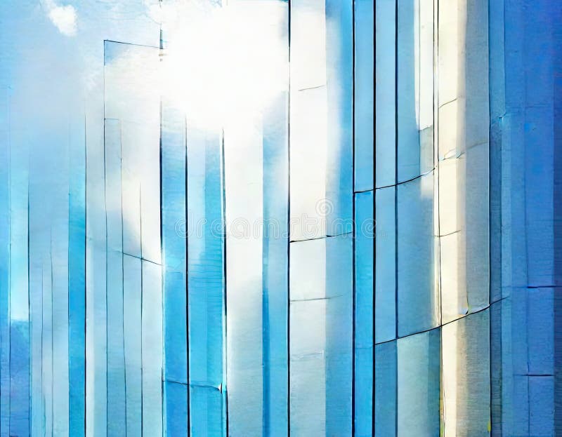 Watercolor of Skyscraper Window on an Angle with Sun Lighting Emitting ...