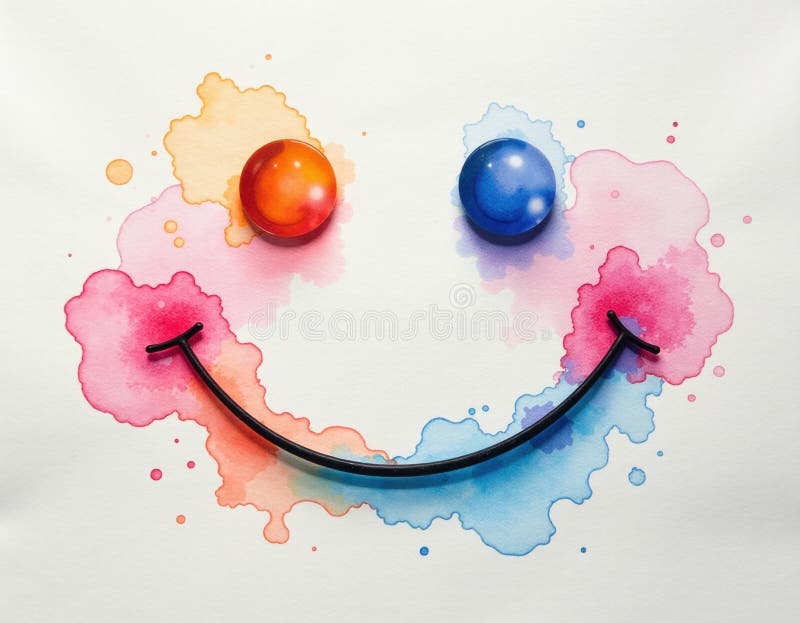Watercolor Smiley Face with Colorful Spheres Stock Illustration ...