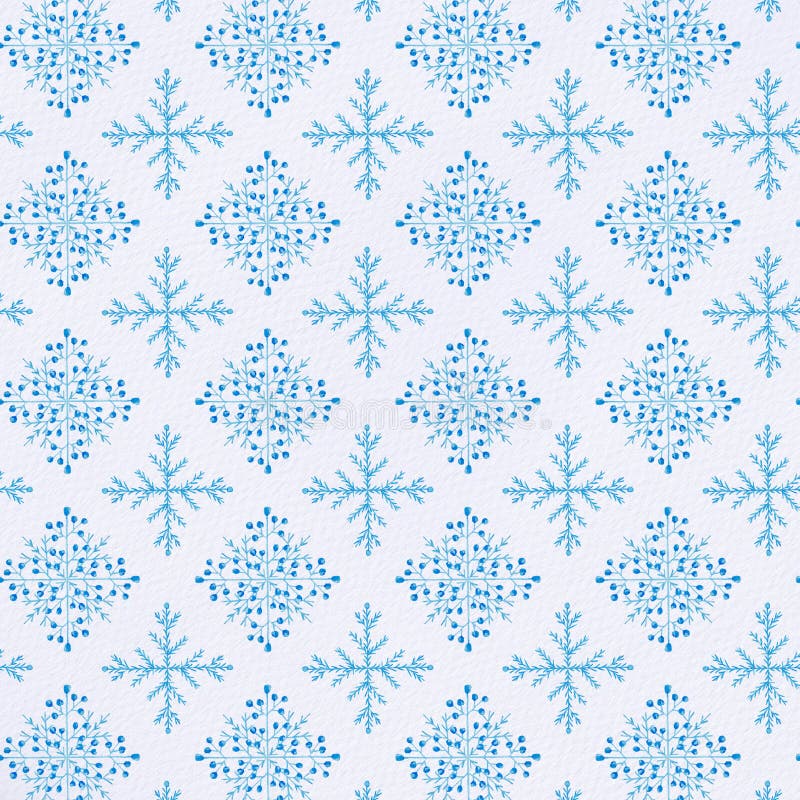 Watercolor Snowflakes Pattern Background. Blue Hand Painted Snowflakes ...