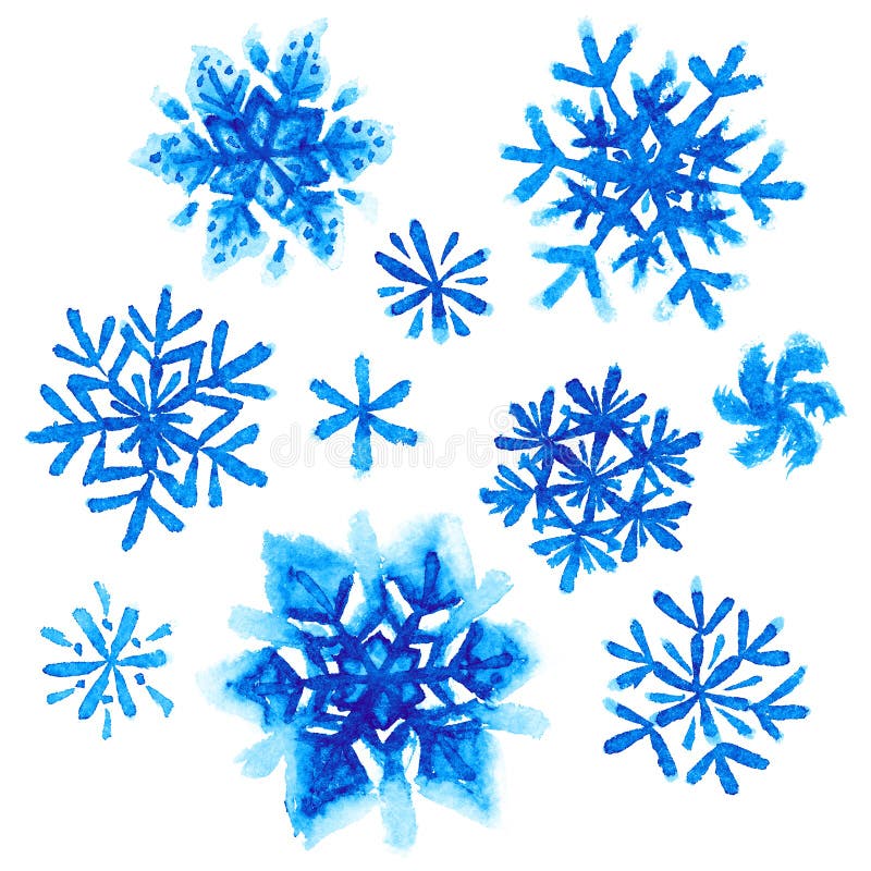 Watercolor snowflakes stock illustration. Illustration of isolated ...