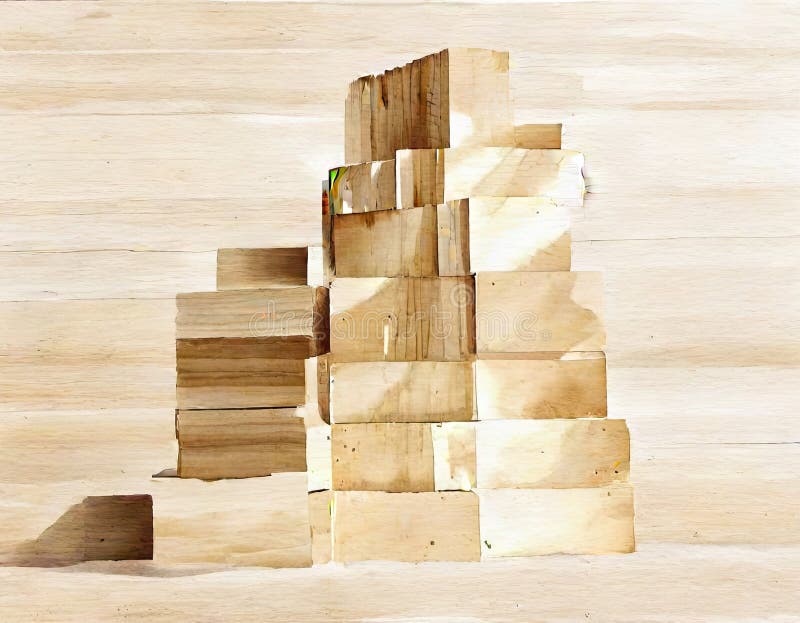 Watercolor of Solid Wood Deck Board Stack for Construction and ...