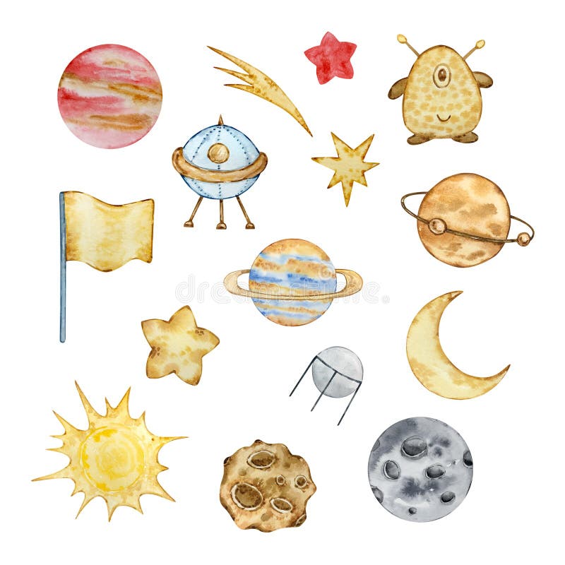 Watercolor Space Set, Cosmos Stock Photo - Image of cosmonaut, space ...