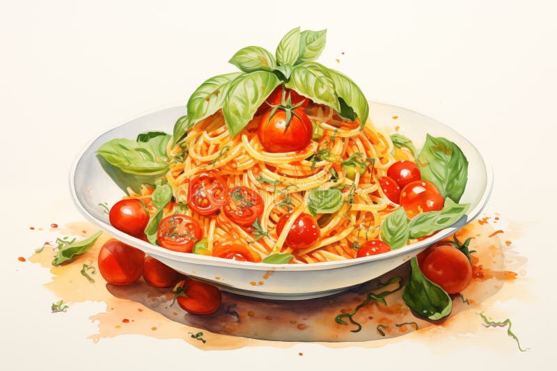 Watercolor of Spaghetti by Generative AI Stock Illustration ...