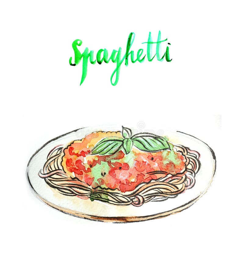 Watercolor spaghetti stock vector. Illustration of dinner - 57336252
