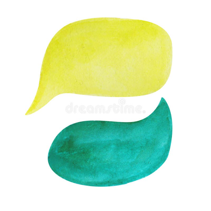 Watercolor Speech Bubble on White Background. Emerald Green and Yellow ...