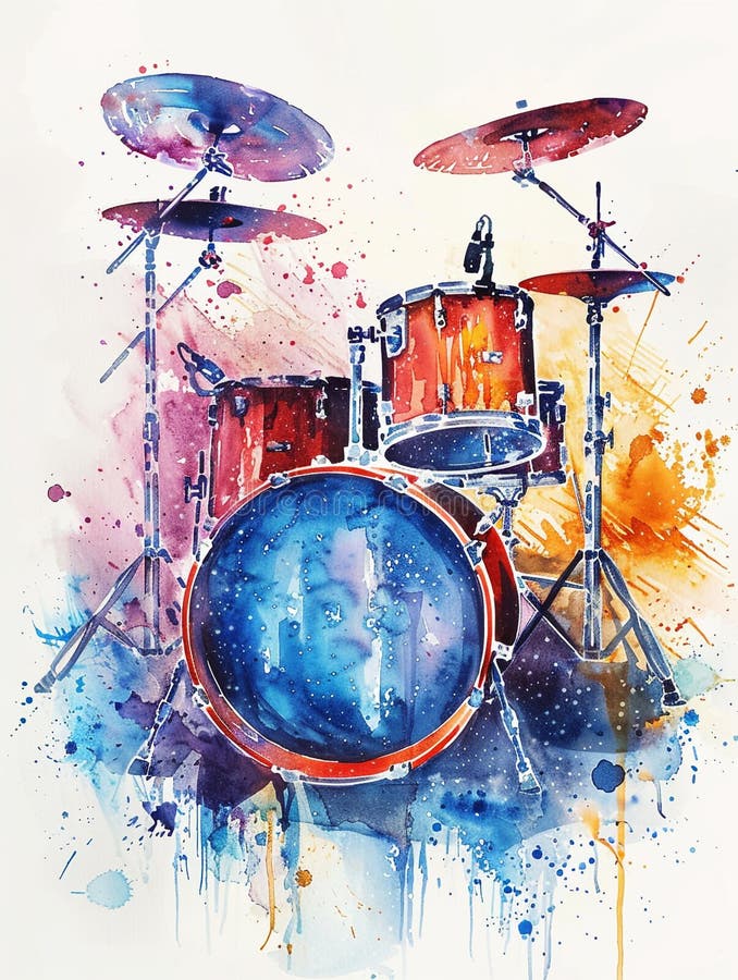 Watercolor Splash Drums stock illustration. Illustration of decor ...