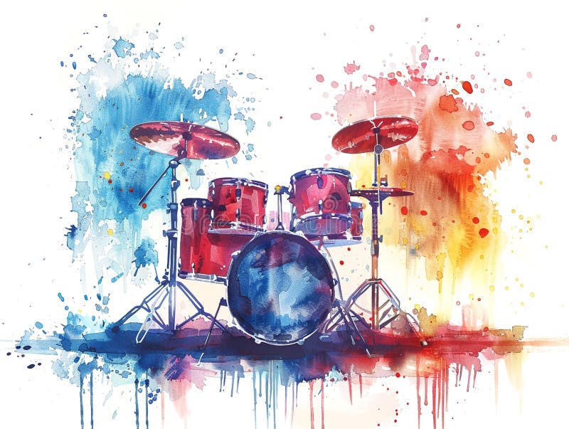 Watercolor Splash Drums stock illustration. Illustration of digital ...