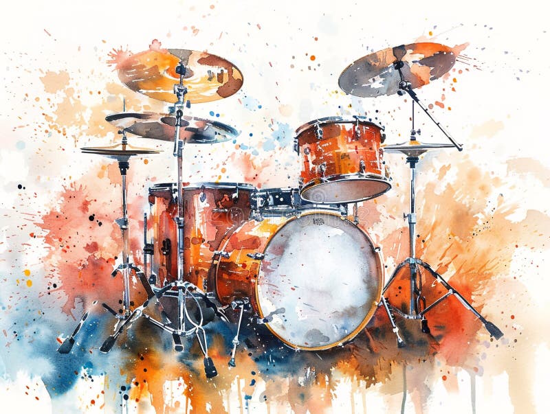 Watercolor Splash Drums stock illustration. Illustration of modern ...