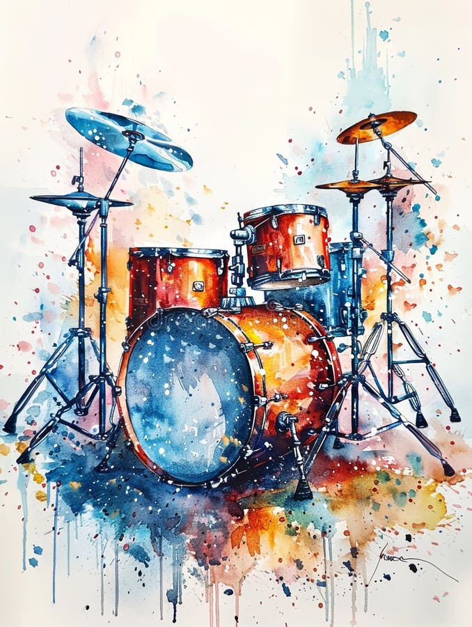 Watercolor Splash Drums stock illustration. Illustration of visual ...