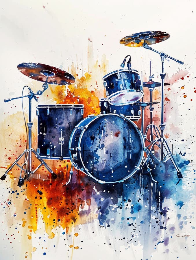 Watercolor Splash Drums stock illustration. Illustration of artistic ...