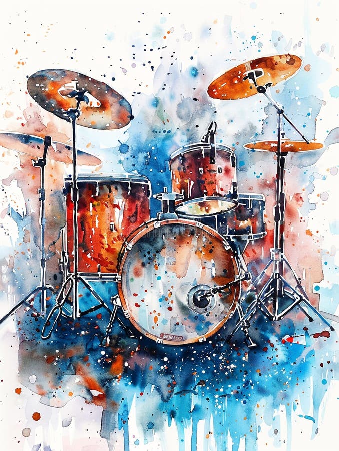 Watercolor Splash Drums stock illustration. Illustration of expression ...