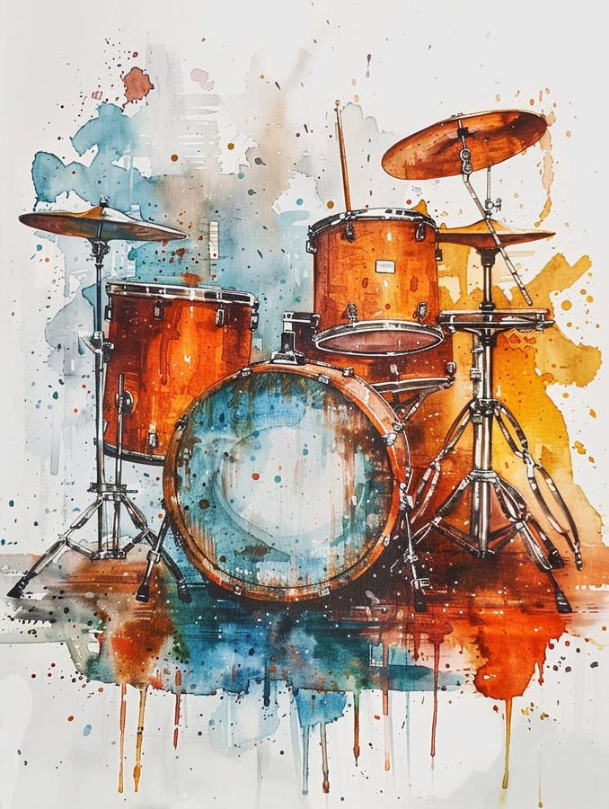 Watercolor Splash Drums stock illustration. Illustration of creative ...