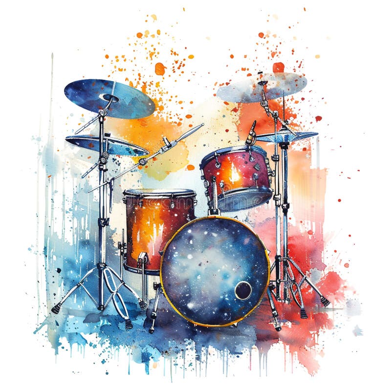 Watercolor Splash Drums stock illustration. Illustration of effect ...
