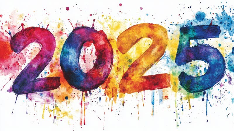 Watercolor Splash 2025 New Year Vibrant Watercolor Splashes Form the ...