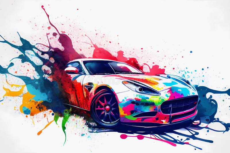 Watercolor Splash on Sports Car. Generative Ai Stock Illustration ...