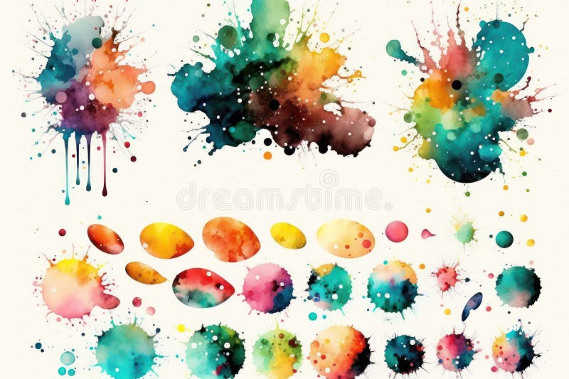 Watercolor Splatters Multicolor Sets. Isolated on White Background ...