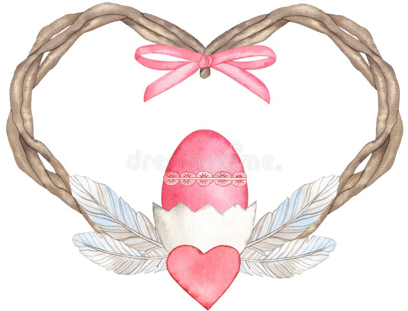 Watercolor Spring Easter Wreath. Hand Drawn Tree Branch with Feathers ...
