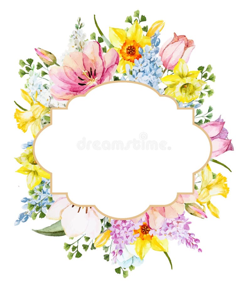 Watercolor Spring Floral Frame Stock Vector - Illustration of flower ...