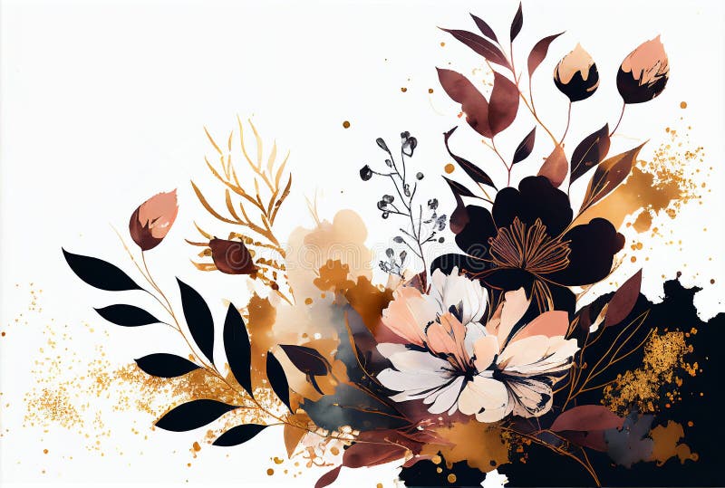 Watercolor Spring Flowers Banner on White Background with Copy Space ...