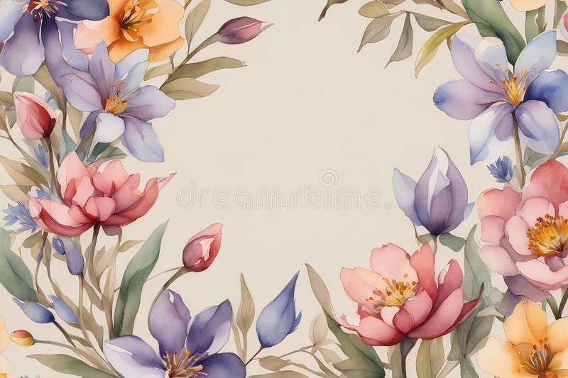Watercolor Spring Flowers on Beige Background Copy Space, Wallpaper ...