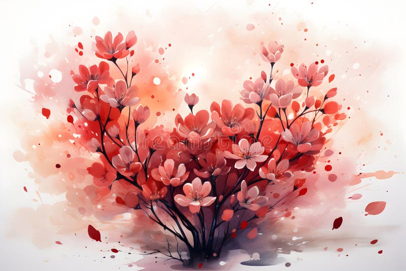 Watercolor Spring Flowers, in the Form of a Heart. Stock Illustration ...