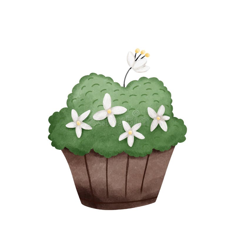 Watercolor Spring Green Flowers Pot Drawing Vector Stock Vector ...