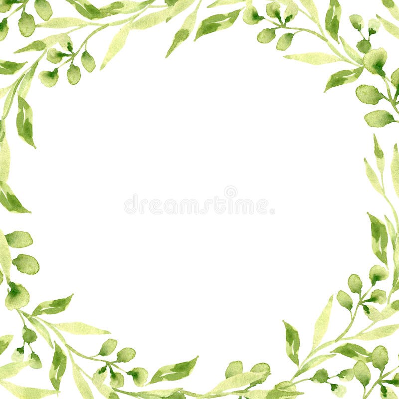 Watercolor Spring Green Leaves Frame Stock Illustration - Illustration ...
