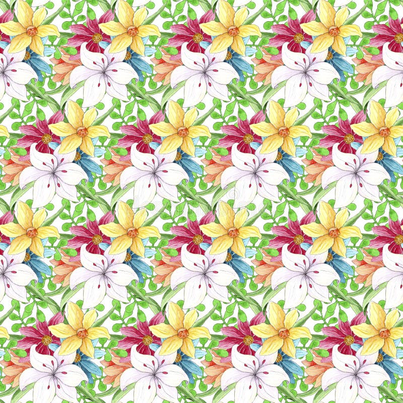 Watercolor Spring Pattern, Floral Background. Stock Illustration ...