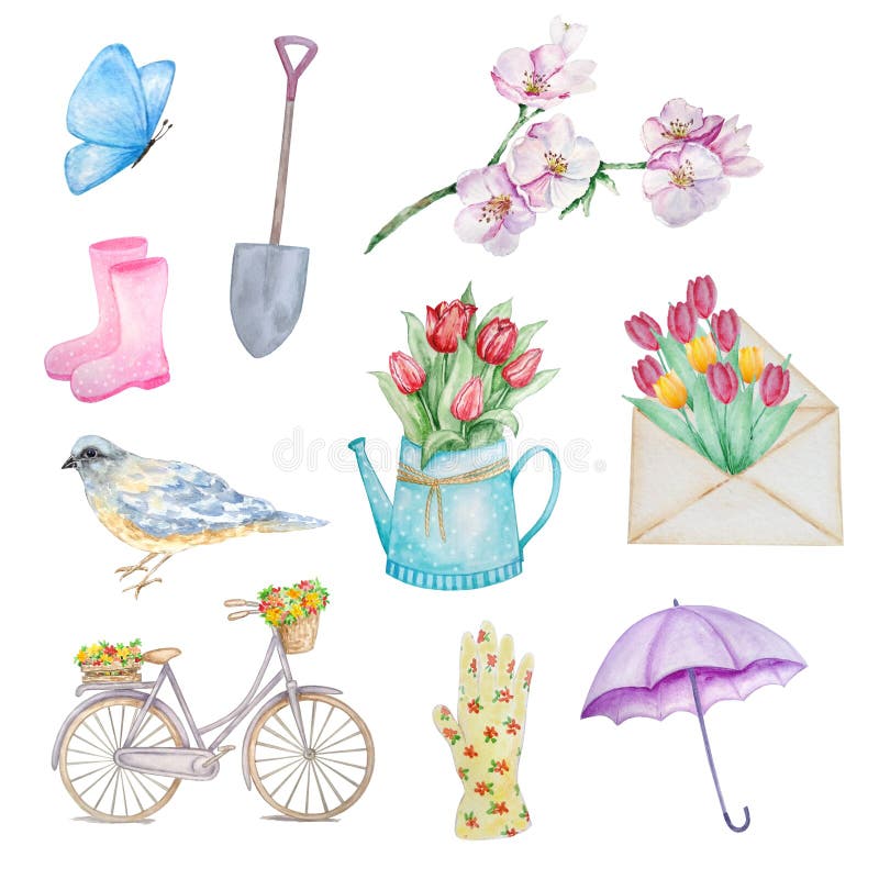 Watercolor set spring stock illustration. Illustration of isolated ...