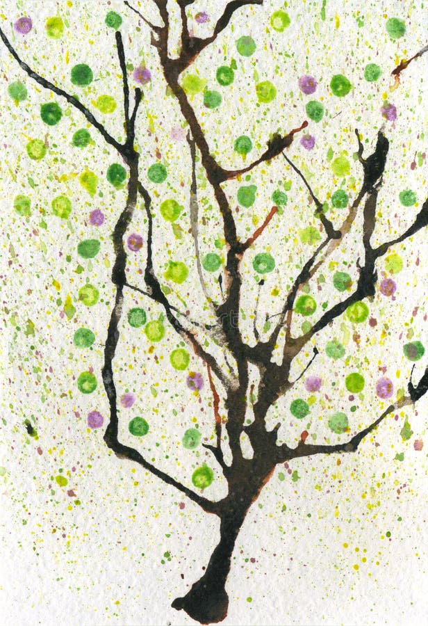 Watercolor spring tree stock illustration. Illustration of design ...