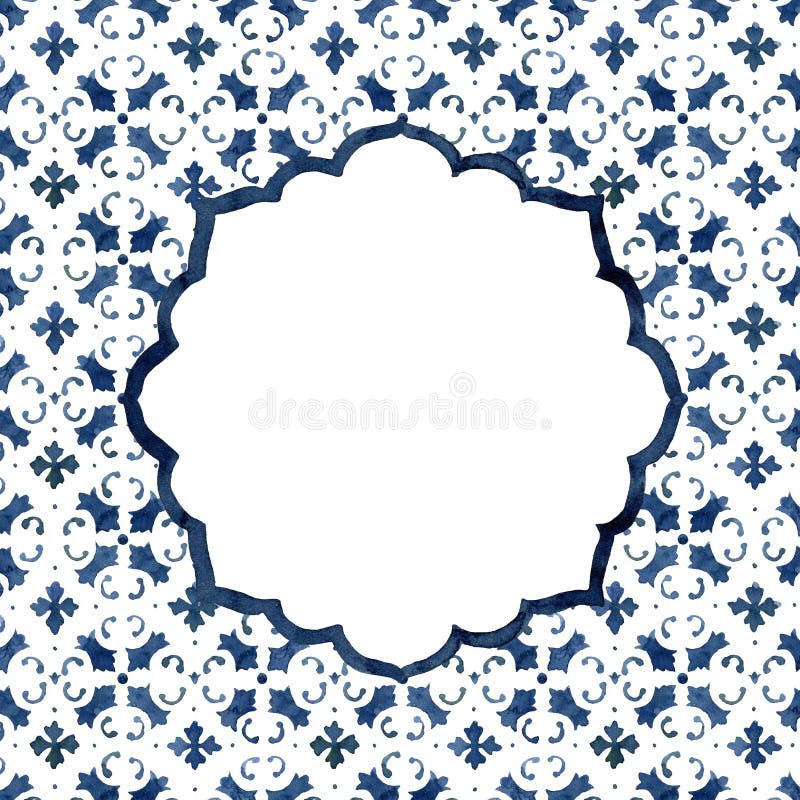 Watercolor Square Frame Consisting of Blue Classical Elements and ...