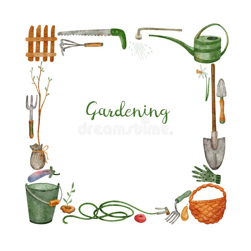 Gardening Tools Border Stock Illustrations – 232 Gardening Tools Border ...
