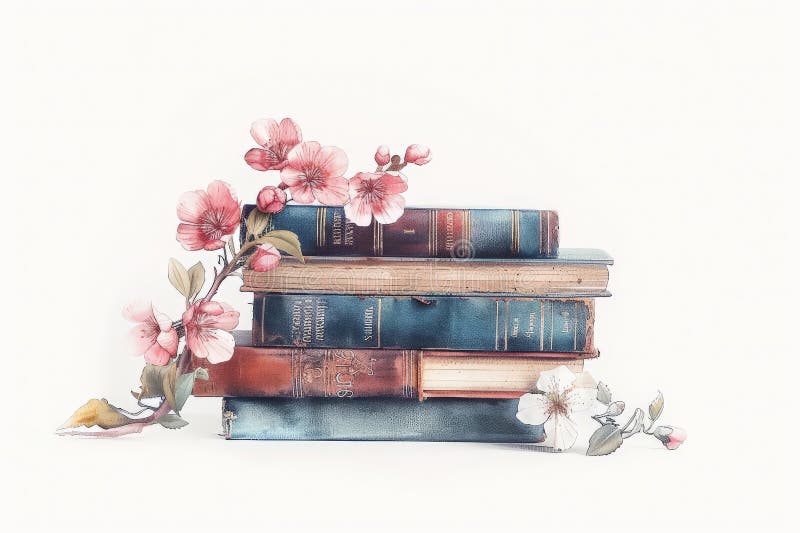 Watercolor Stack of Books with Earth Globe Illustration with World Book ...