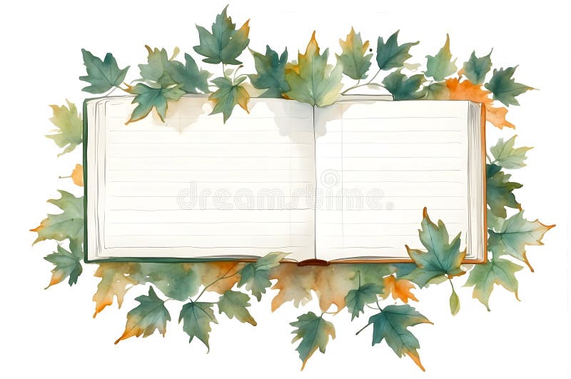 Watercolor Stack of Books Maple Leaves Isolated on White Stock Photo ...