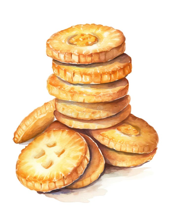 Watercolor Stack of Cookies. Stock Illustration - Illustration of baked ...