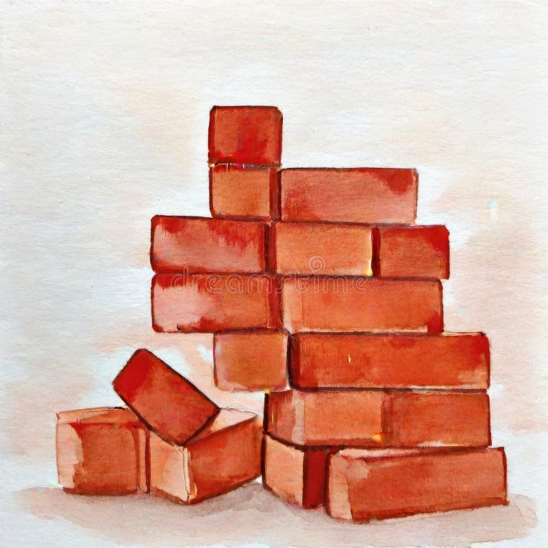 Watercolor of Stack of Red Bricks Stock Illustration - Illustration of ...